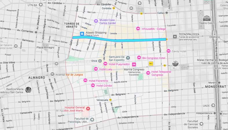 Mapa con la Avenida Corrientes en el barrio Balvanera - Ciudad de ...