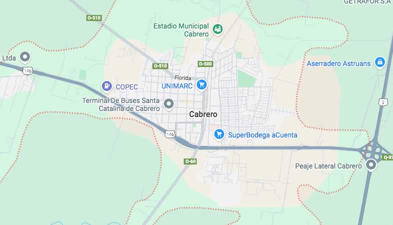 Mapa y Calles de la Comuna Cabrero - Provincia Biobío